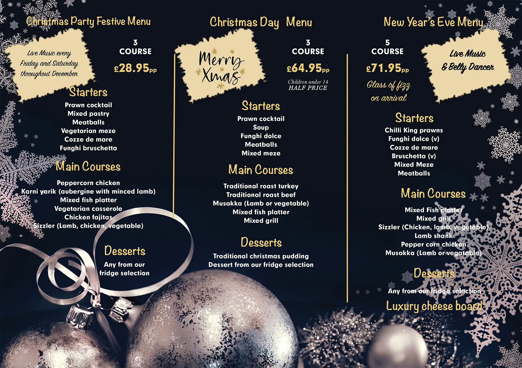 Christmas Menus – Turkish Bistro Cheadle